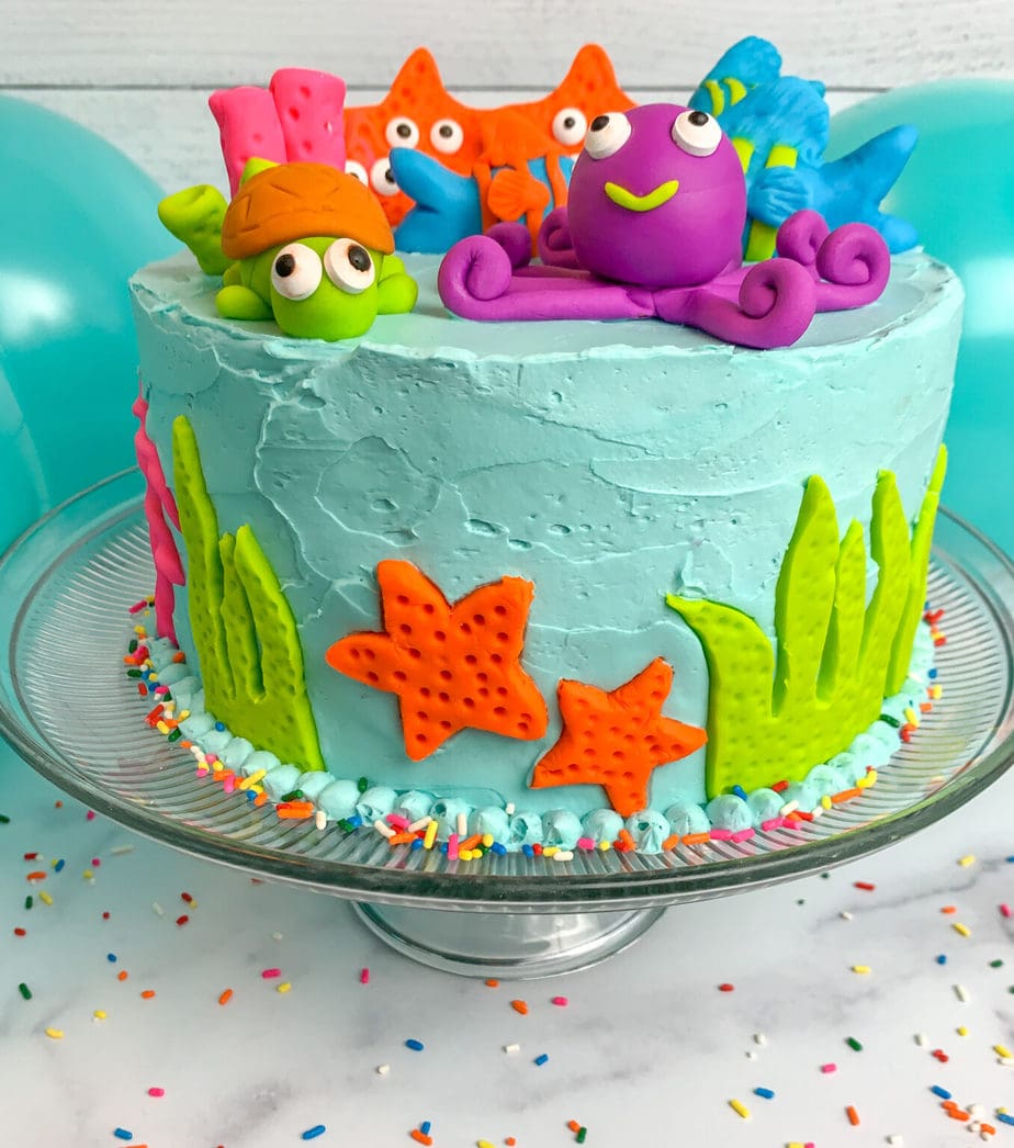 Under The Sea Cake-With Fondant Sea Animals - Barefoot In The Pines