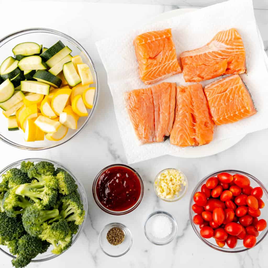 Sheet Pan Salmon With Veggies - Barefoot In The Pines